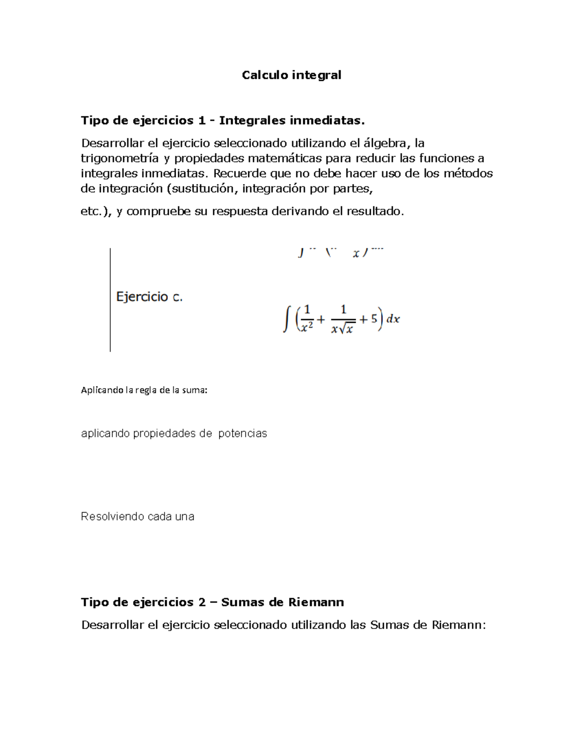Calculo integral Ejercicios - Calculo integral Tipo de ejercicios 1 ...