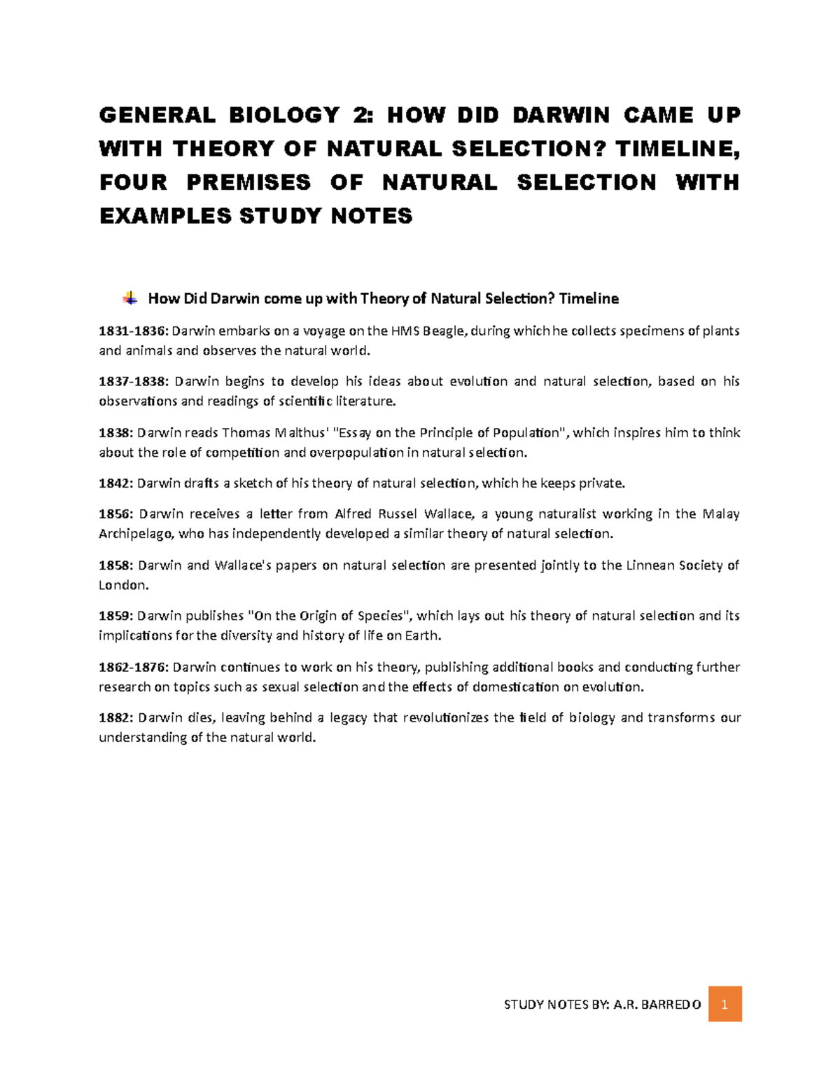 Biology - Theory OF Natural Selection - GENERAL BIOLOGY 2: HOW DID ...