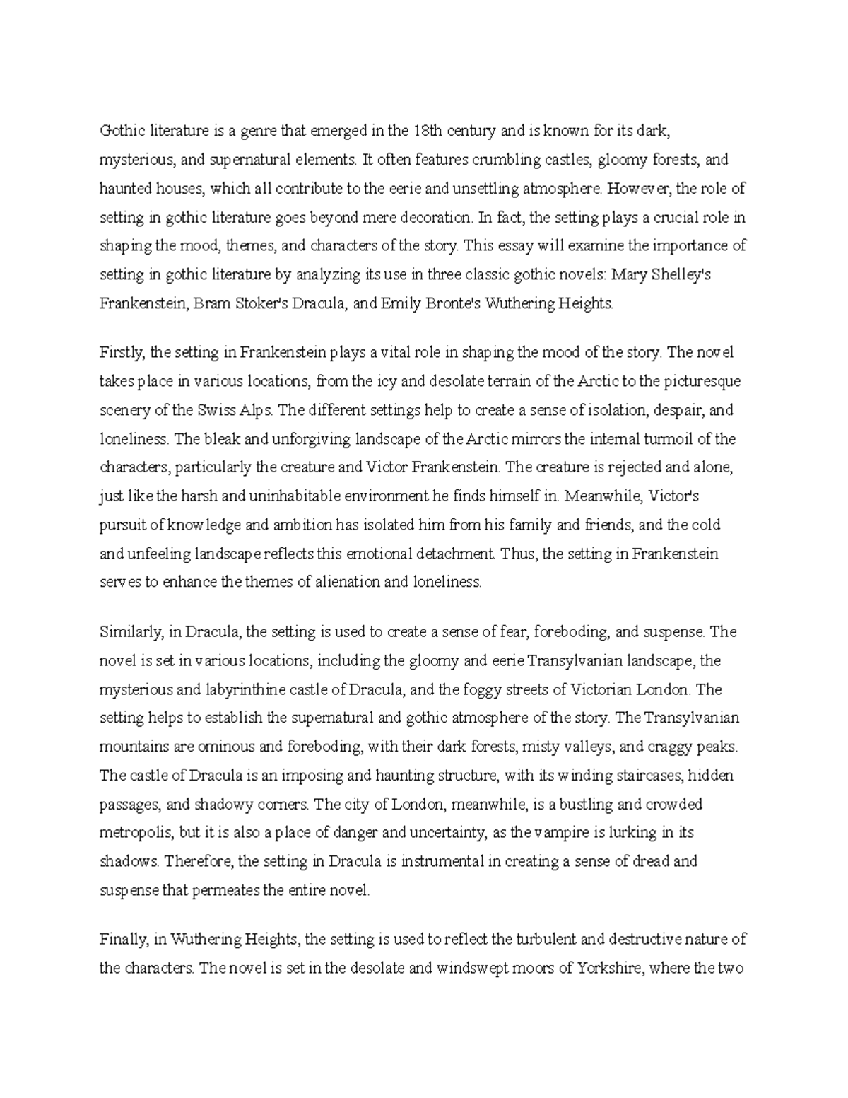 The Role of Setting in Gothic Literature - Gothic literature is a genre ...