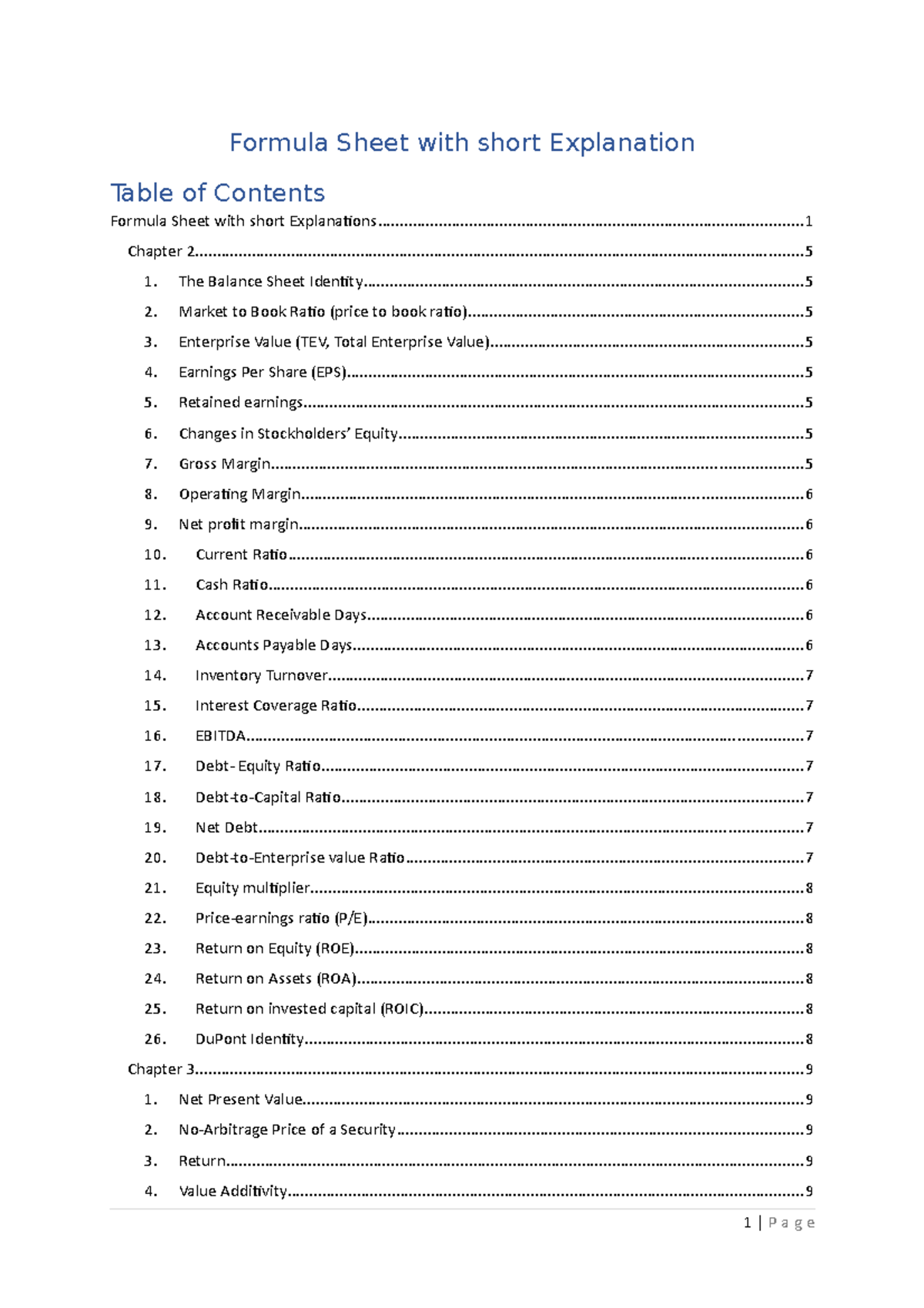 Formula Sheet with Explanations - Formula Sheet with short Explanation ...