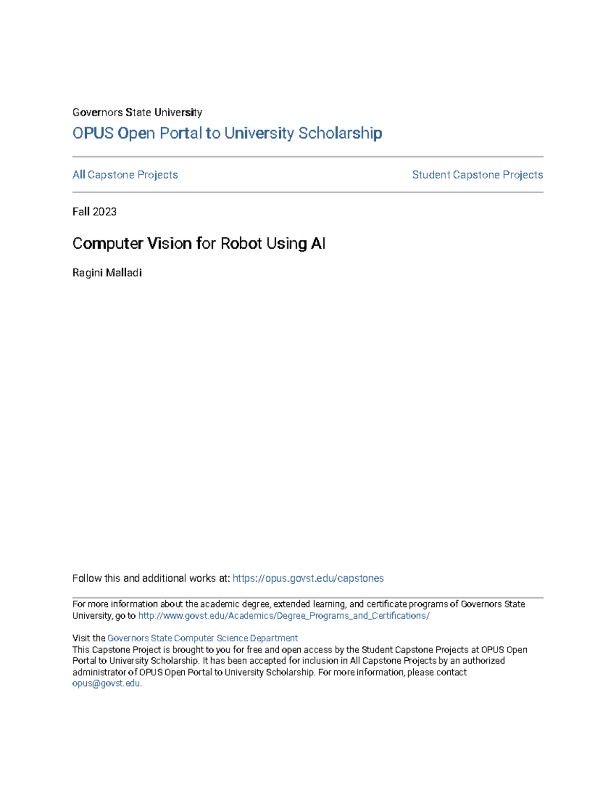 Computer Vision for Robot Using AI - Governors State ...