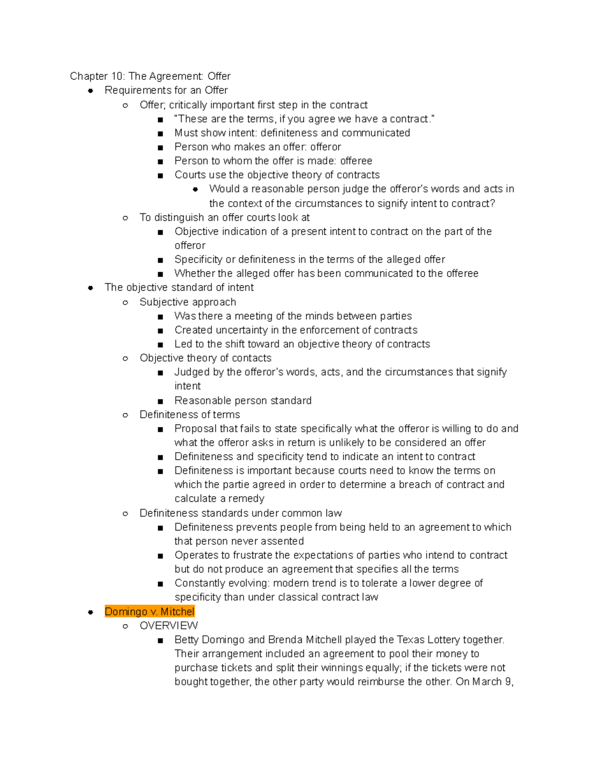 Chapter 10 Notes The Agreement Offer - Chapter 10: The Agreement: Offer ...