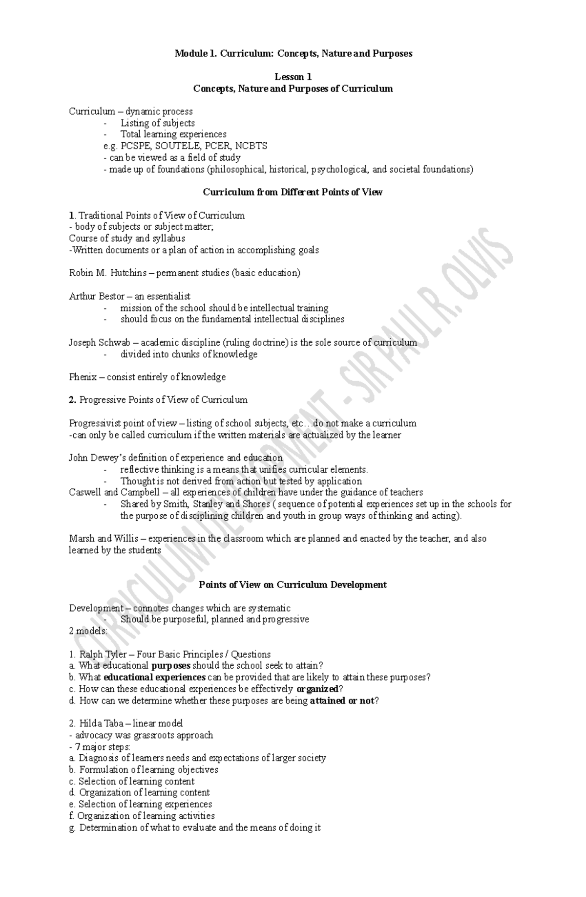 Module 1 Curriculum Concepts Nature and - Module 1. Curriculum ...