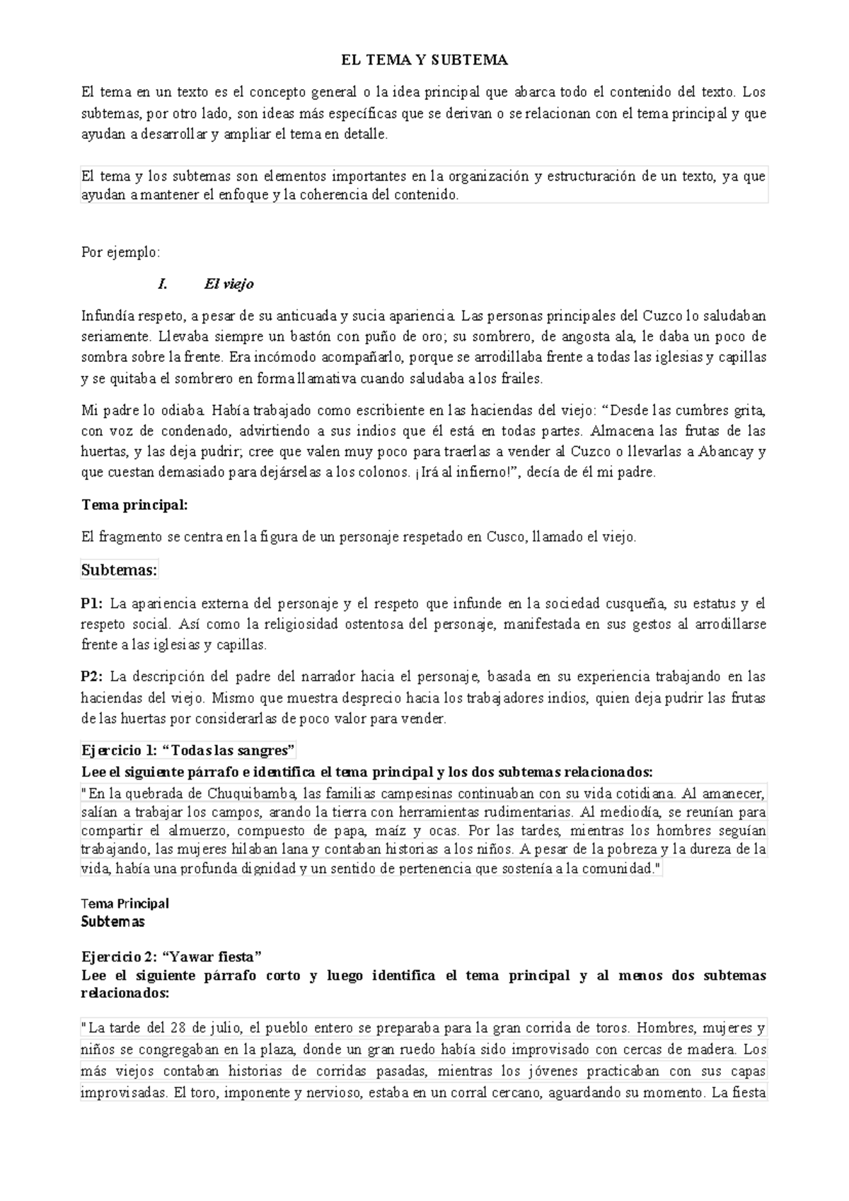 EL TEMA Y Subtema - EL TEMA Y SUBTEMA El tema en un texto es el ...