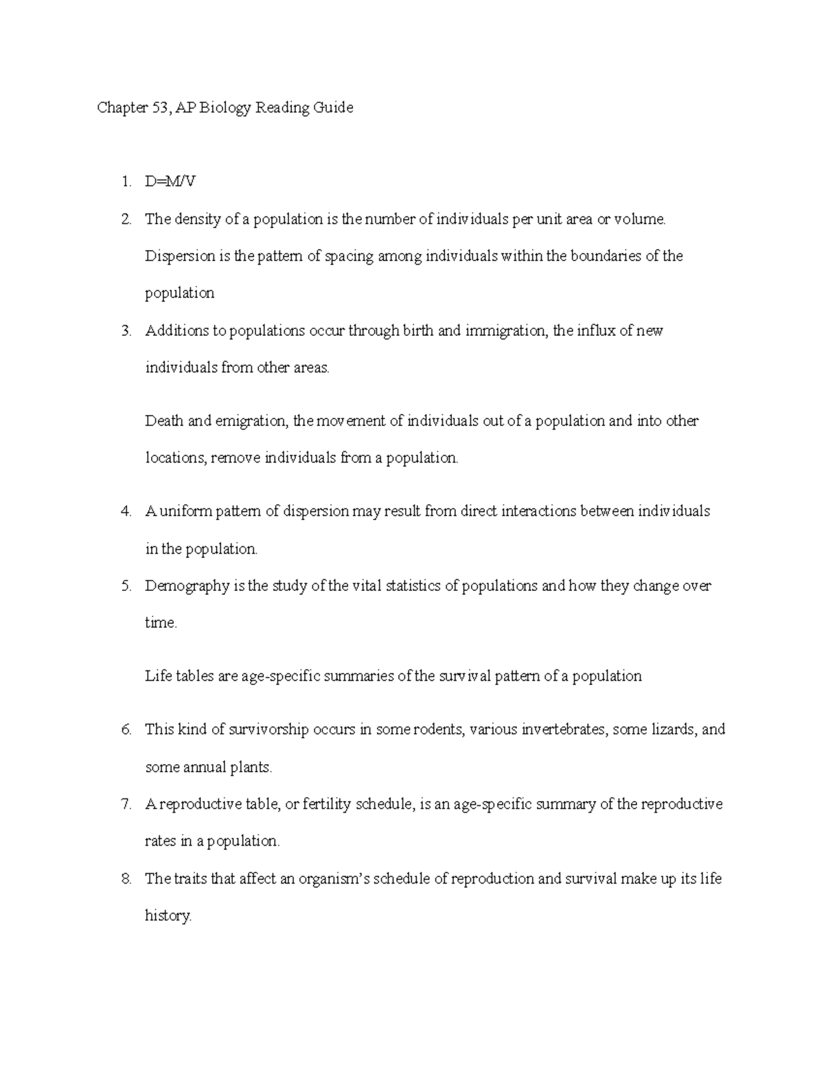 Chapter 53 AP Biology Reading Guide Dispersion Is The Pattern Of