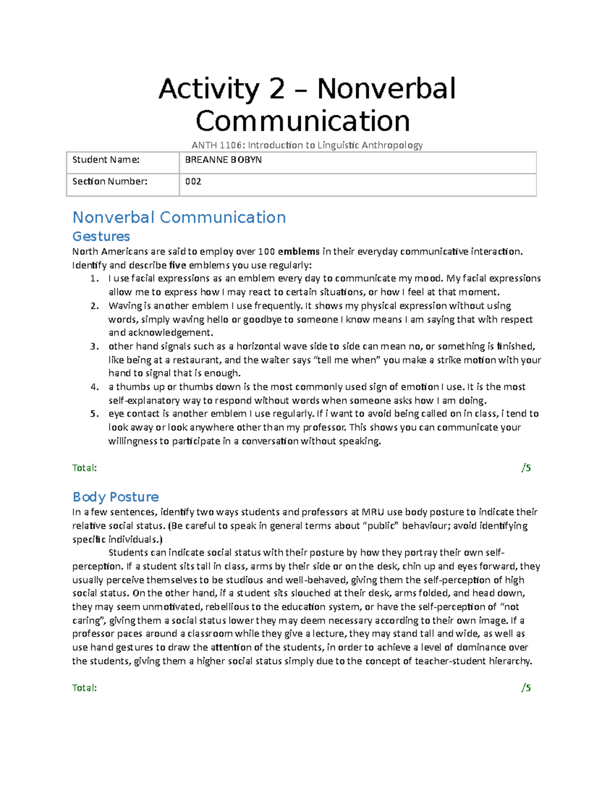 Activity 2 - Nonverbal Communication 2 - Activity 2 – Nonverbal ...