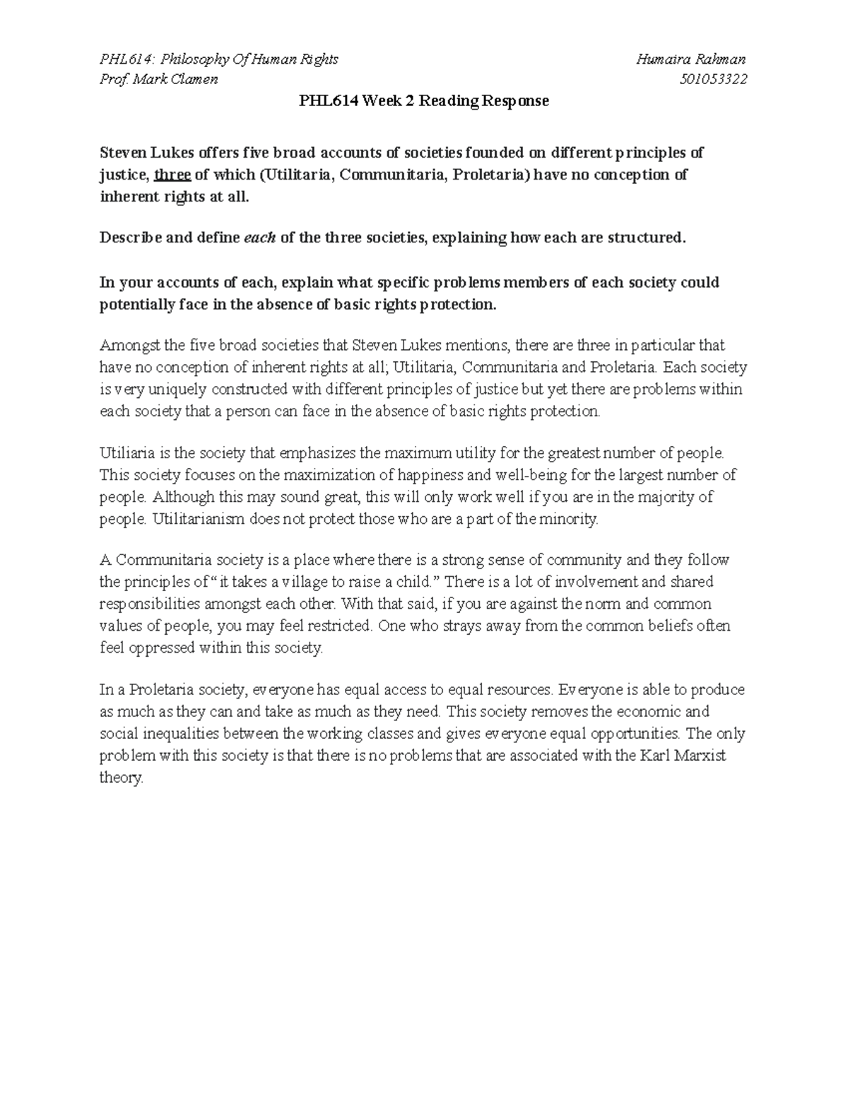 PHL614 Week 2 Participation Question - PHL614: Philosophy Of Human ...