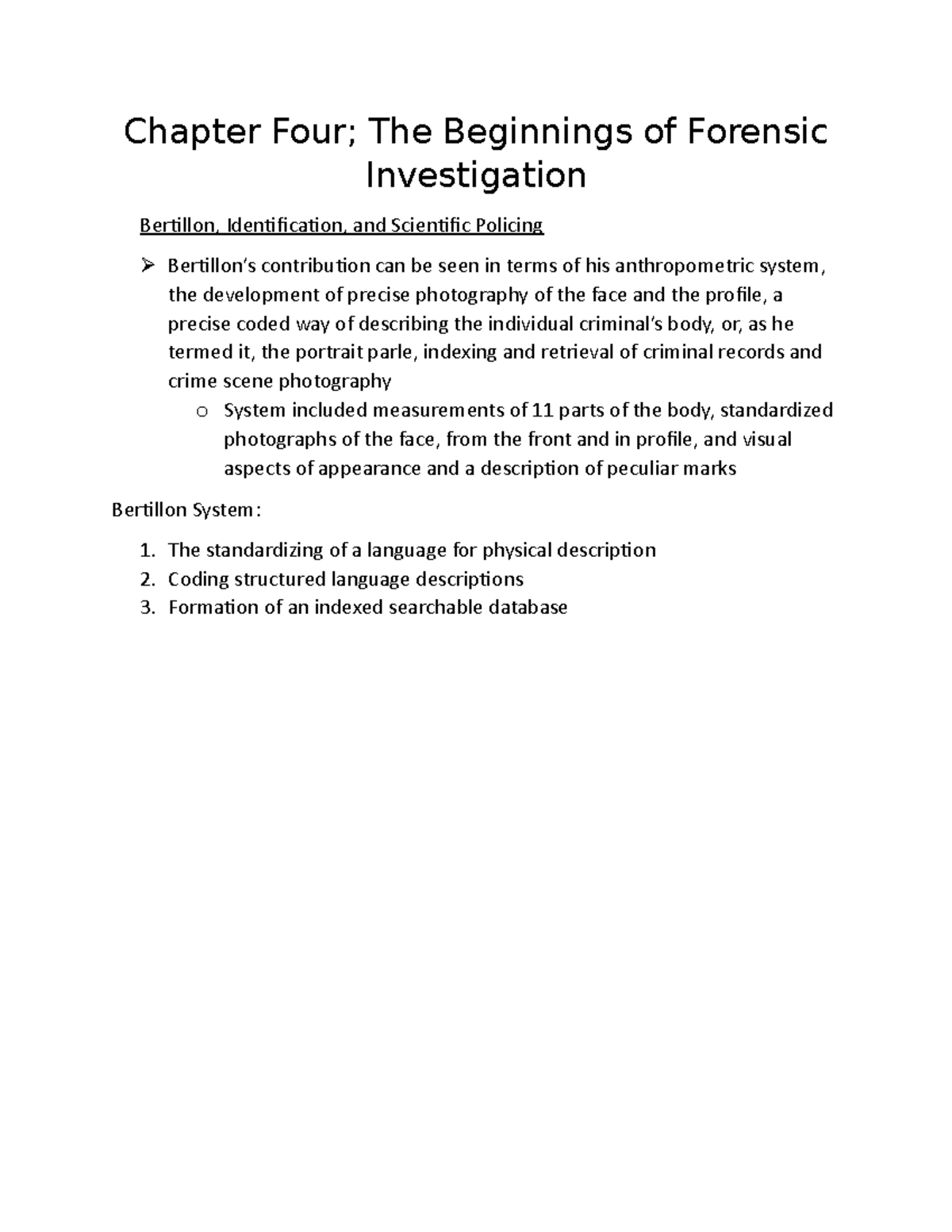 Chapter Four; Bertillon Identification - Chapter Four; The Beginnings ...