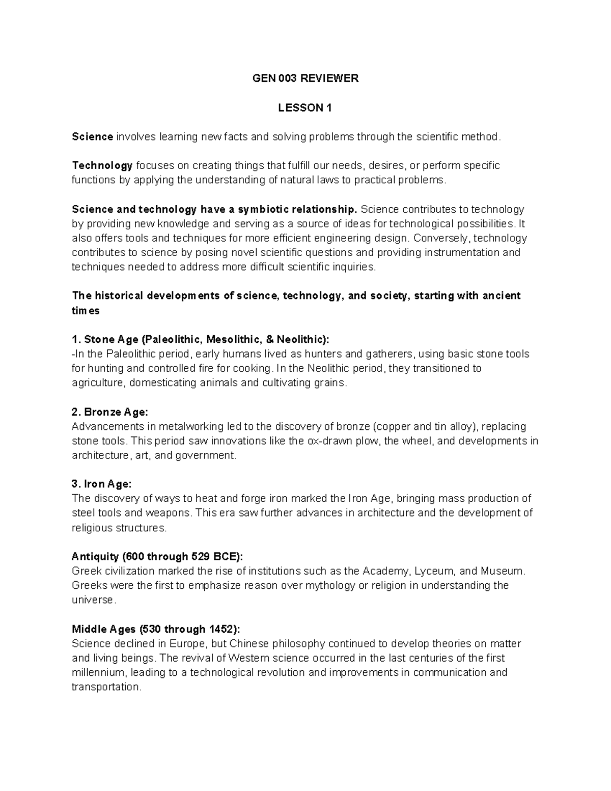 GEN-003- Reviewer - sas - GEN 003 REVIEWER LESSON 1 Science involves ...