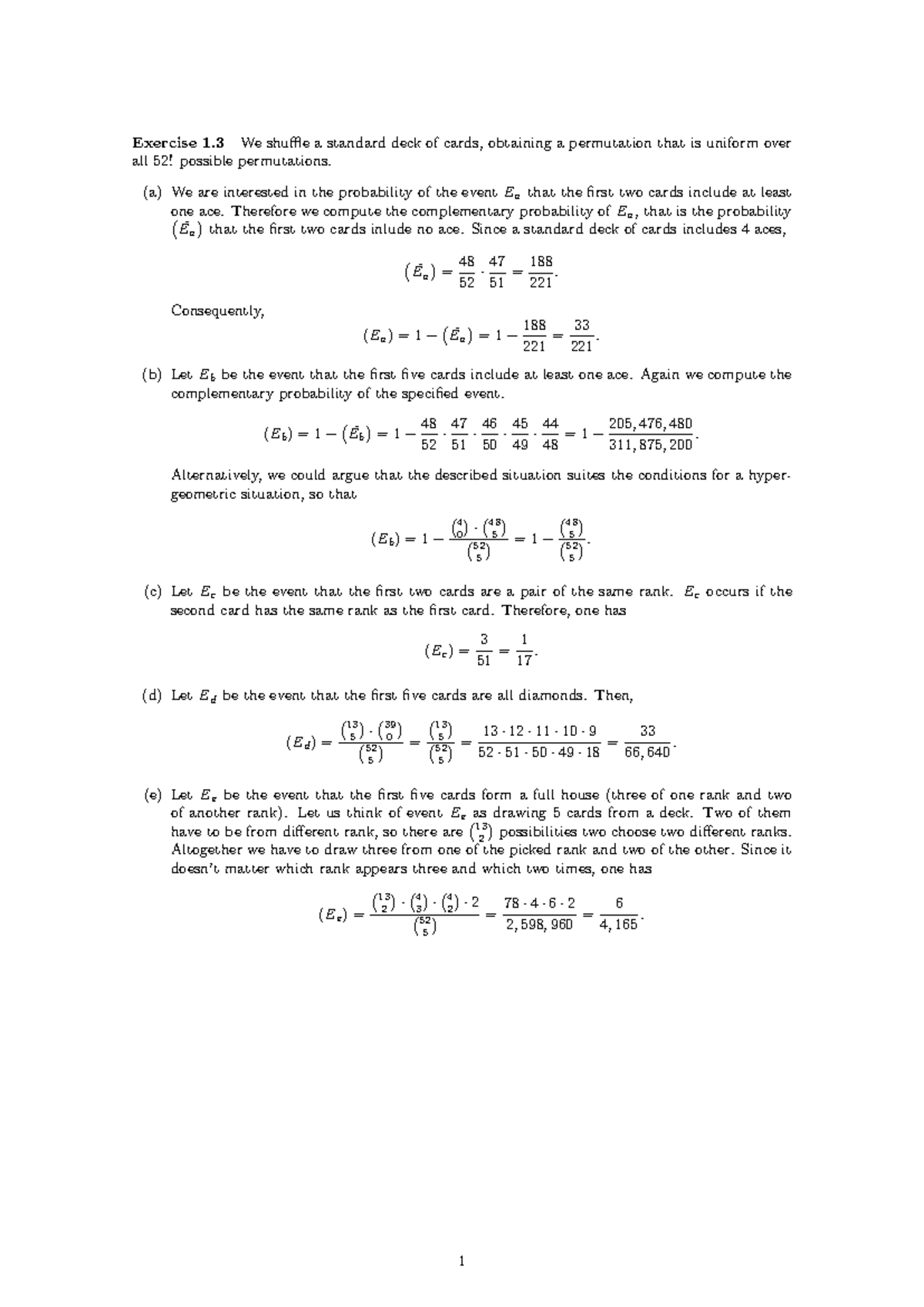 Exercise 1.3 STAT solution - Exercise 1 We shuffle a standard deck of ...