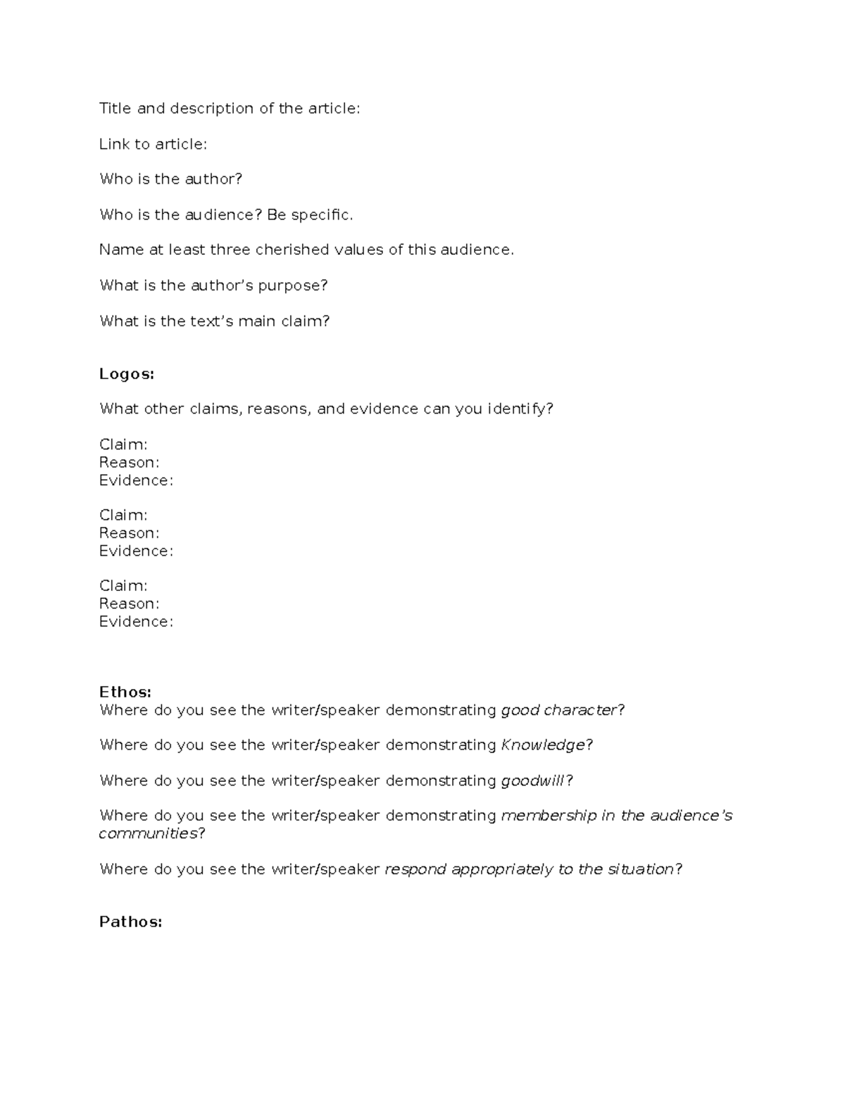 Rhetorical Analysis Terms Handout.Revised 10 - Title and description of ...