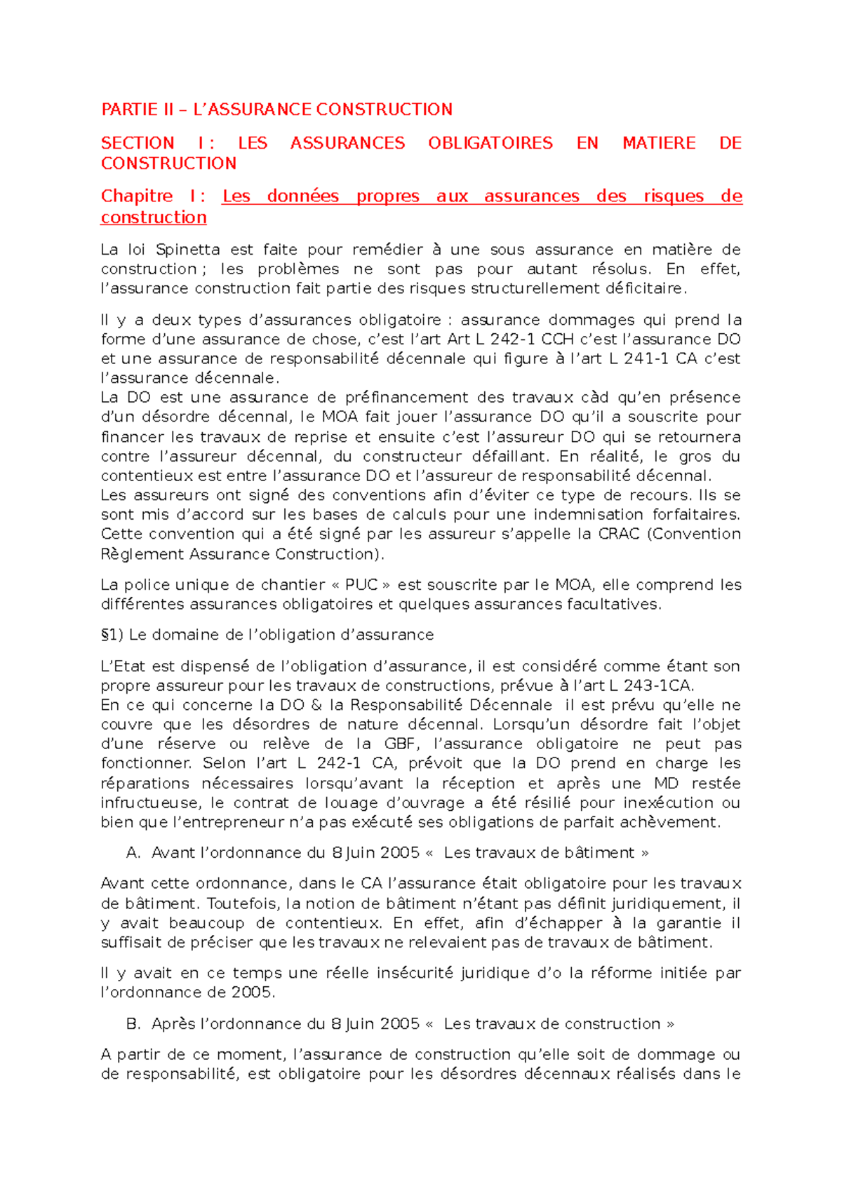 L'assurance construction - PARTIE II – L’ASSURANCE CONSTRUCTION SECTION ...