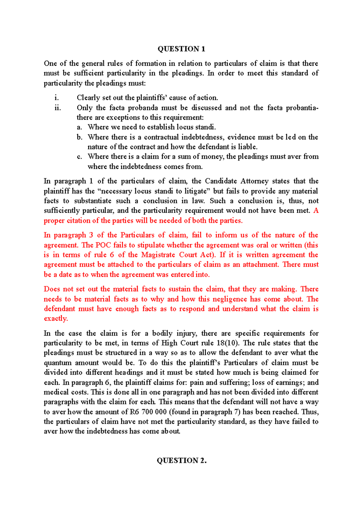 Civil Procedure Practical 8 - QUESTION 1 One of the general rules of ...