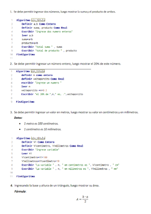 Principios de algoritmos Ejercicios propuestos - Ejercicios propuestos: Definir un algoritmo ...