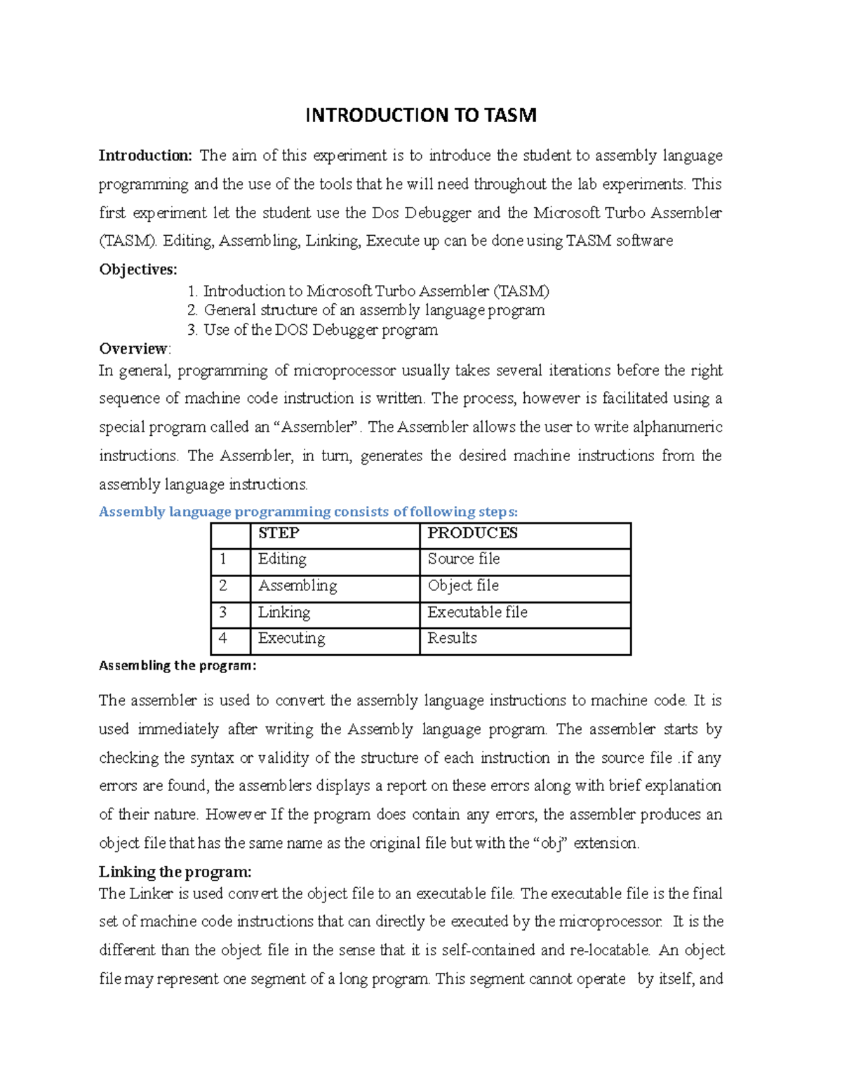 Introduction TO TASM - notes - INTRODUCTION TO TASM Introduction: The ...