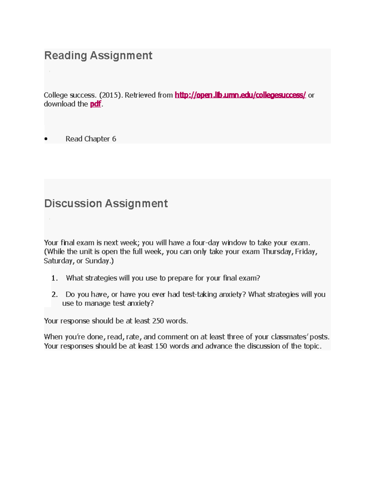 STUDY GUIDE Reading Assignment unit 8 univ1001 - Reading Assignment ...