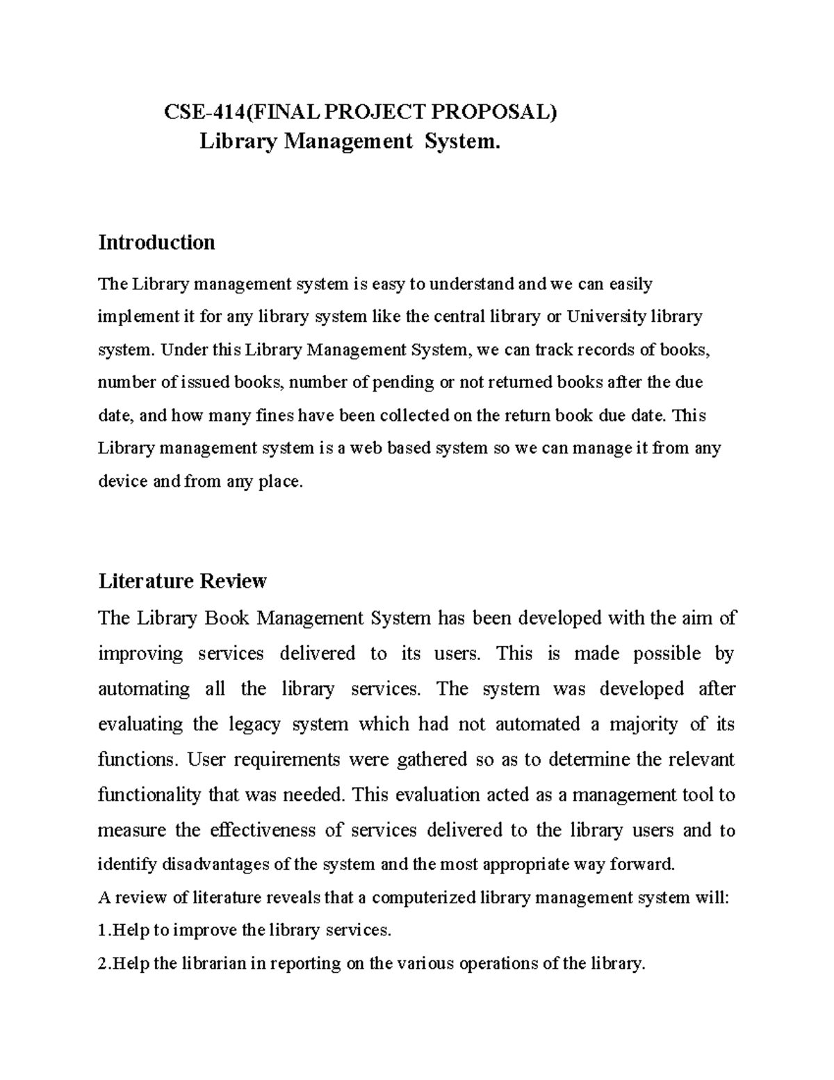 Library management system 1 - CSE-414(FINAL PROJECT PROPOSAL) Library ...