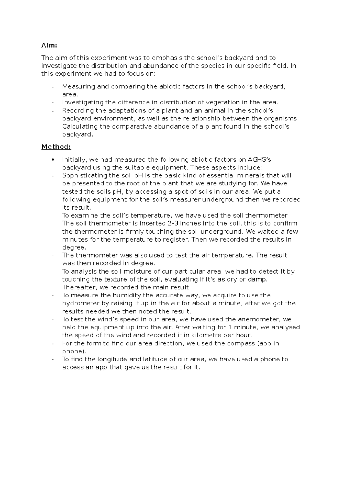 Aim2020 - aim and method - Aim: The aim of this experiment was to ...