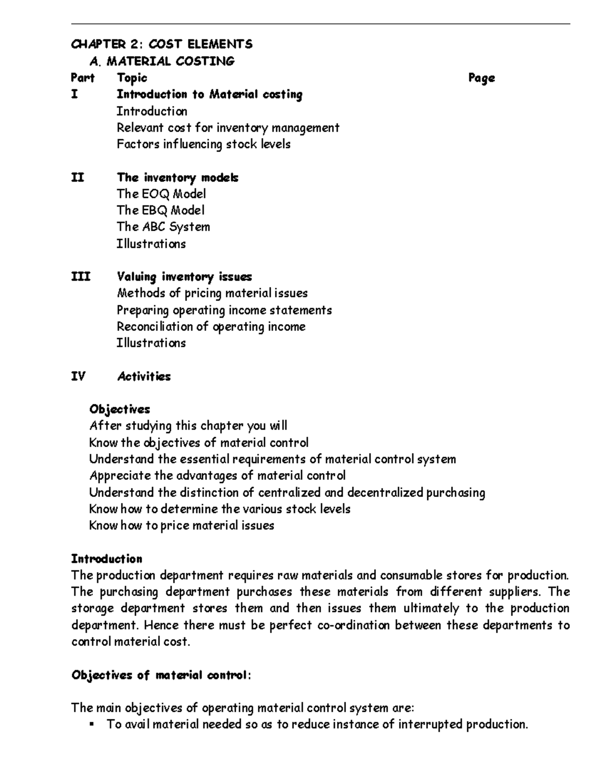 Material Costing - CHAPTER 2: COST ELEMENTS A. MATERIAL COSTING Part ...