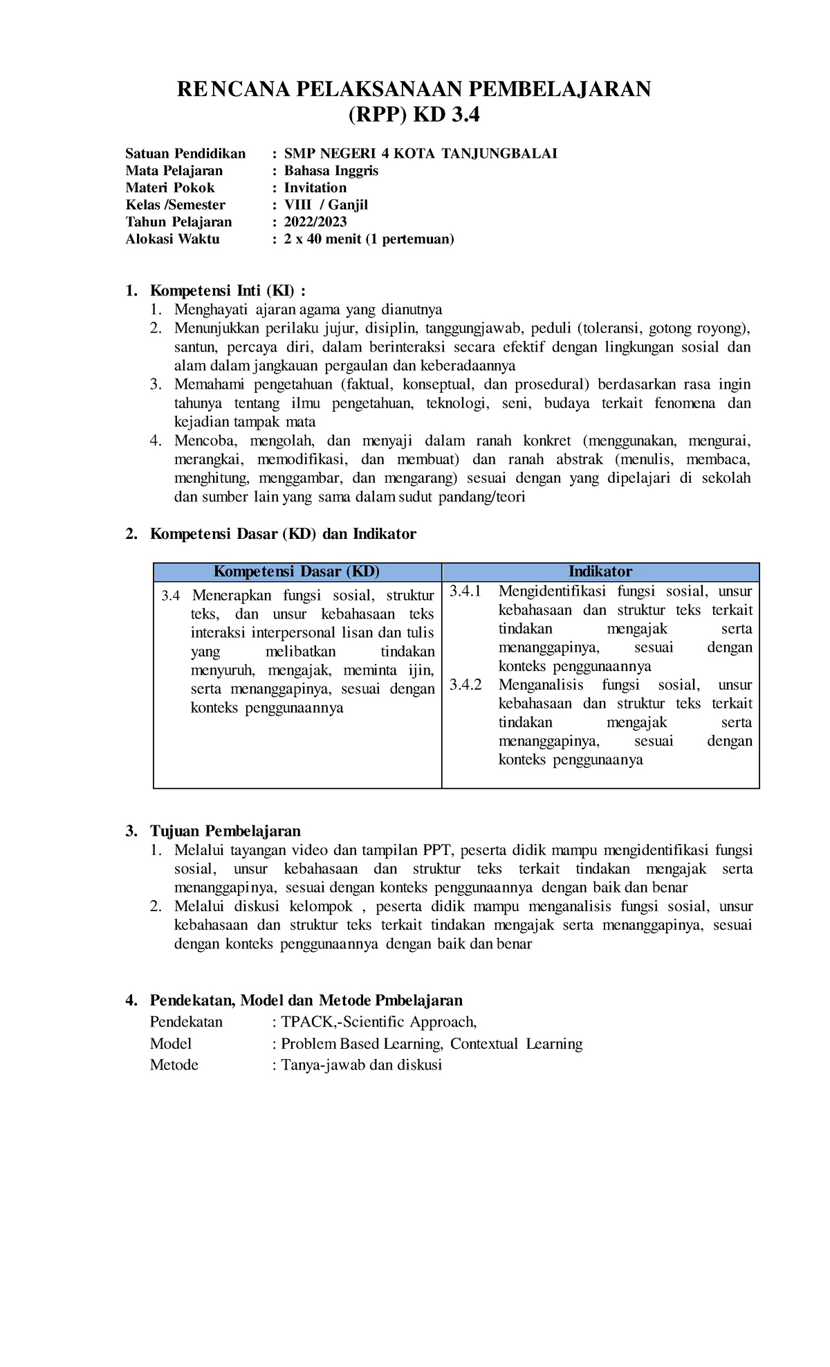 Contoh RPP 1 PBL - RPP - RE NCANA PELAKSANAAN PEMBELAJARAN (RPP) KD 3 ...