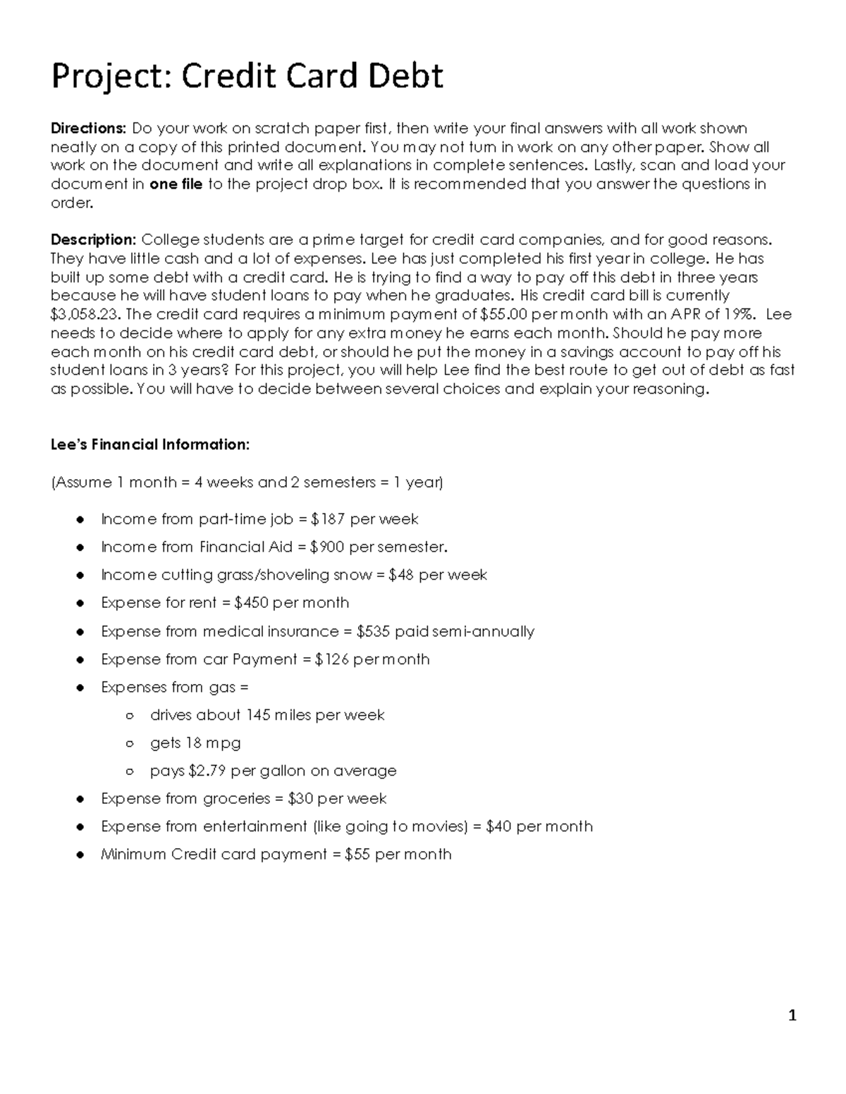 Project Credit Card Debt - Project: Credit Card Debt Directions: Do ...