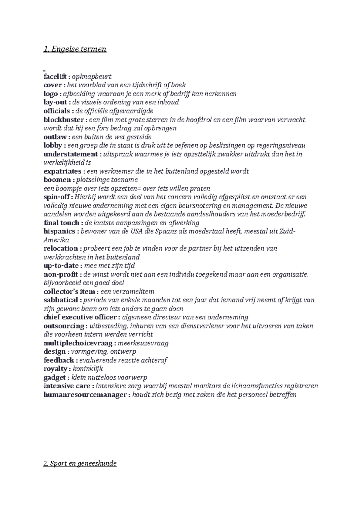 Woordenschat 1-4 - 1. Engelse termen facelift : opknapbeurt cover : het ...