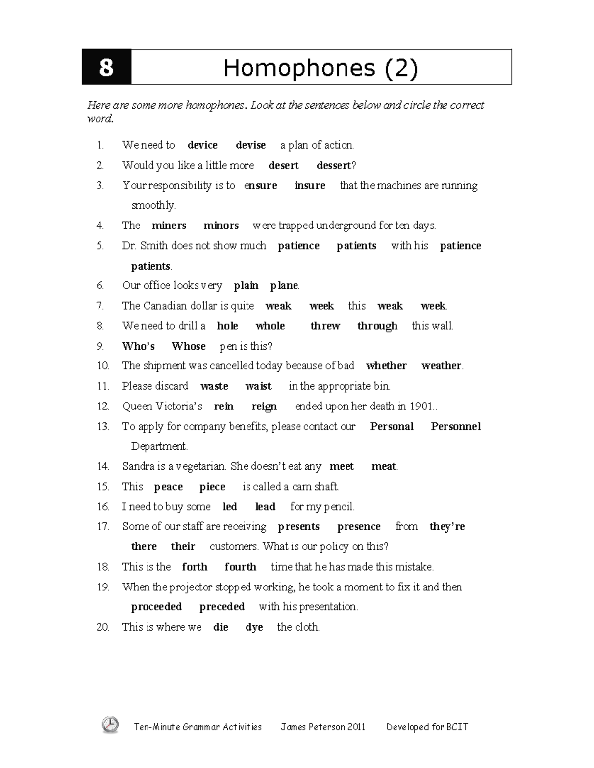 8 10 Grammar No Answers - 8 Homophones (2) Here are some more ...