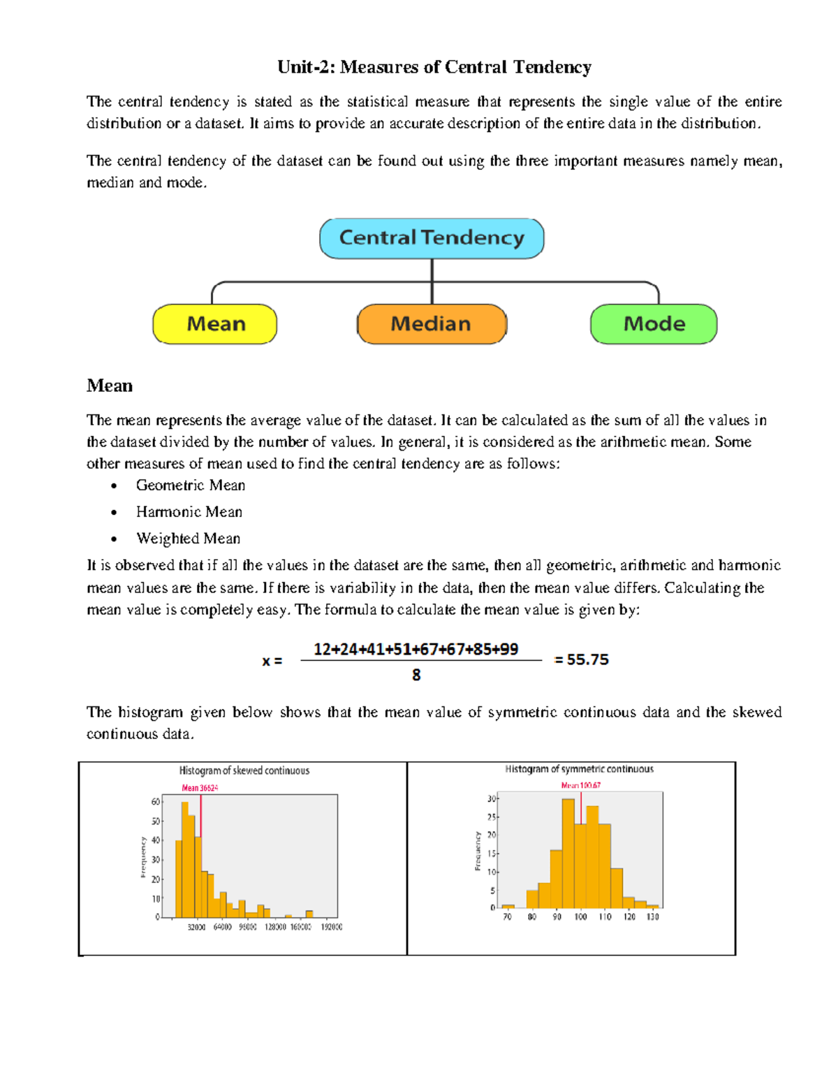 Unit2 descriptive statistics - Unit-2: Measures of Central Tendency The ...