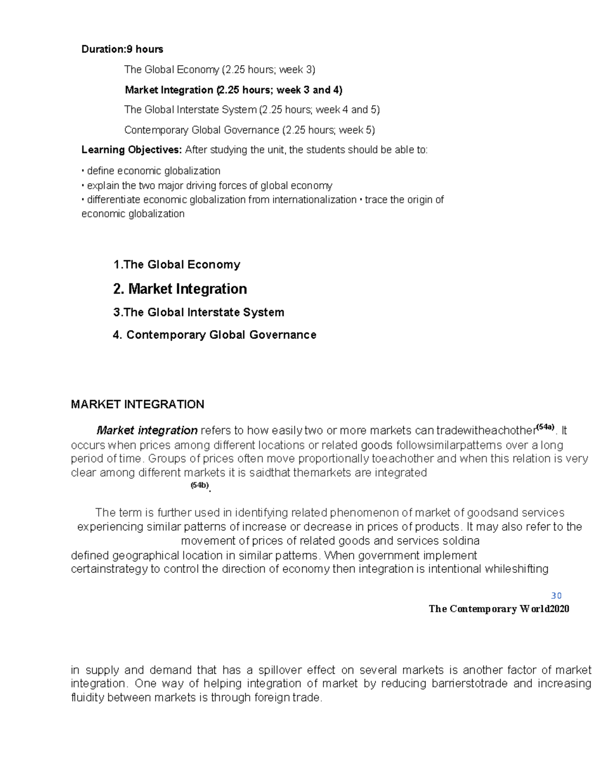 Market Integration - Notes - Duration:9 hours The Global Economy (2 ...
