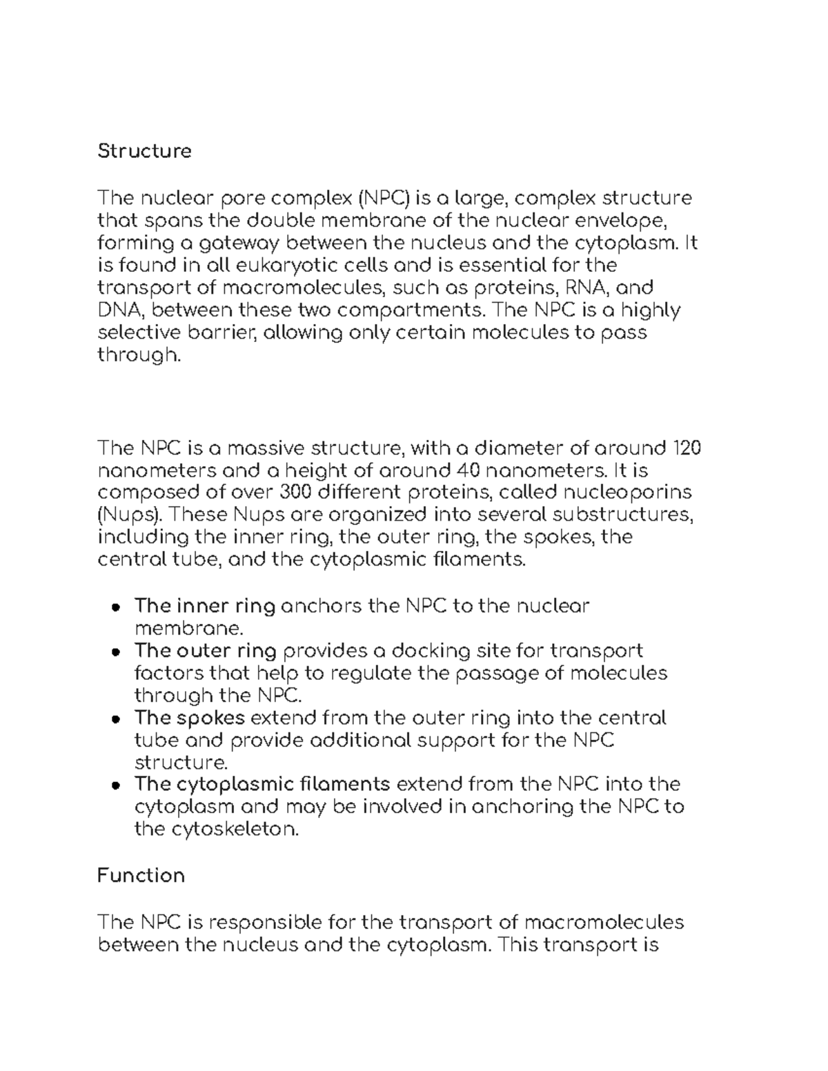 Write A Short Note On Structure And Function Of Nuclear Pore Complex