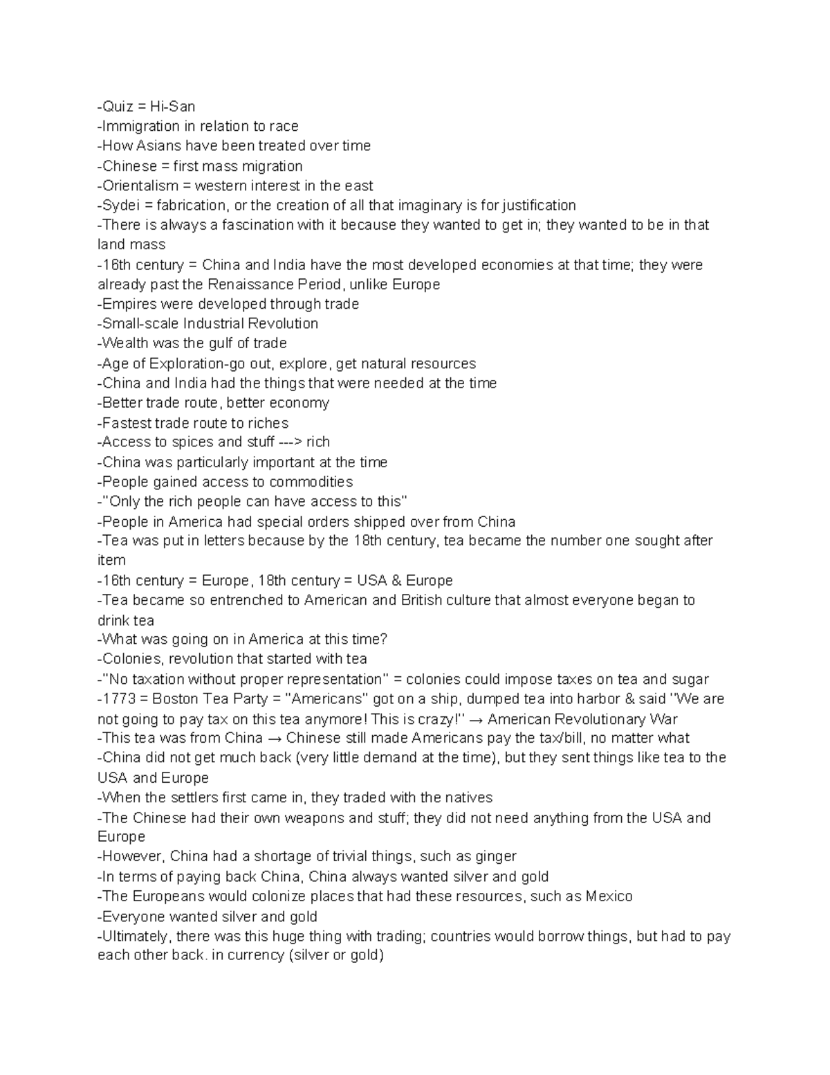 Asian 210 Notes February 24 -Quiz = Hi-San -Immigration in relation to ...