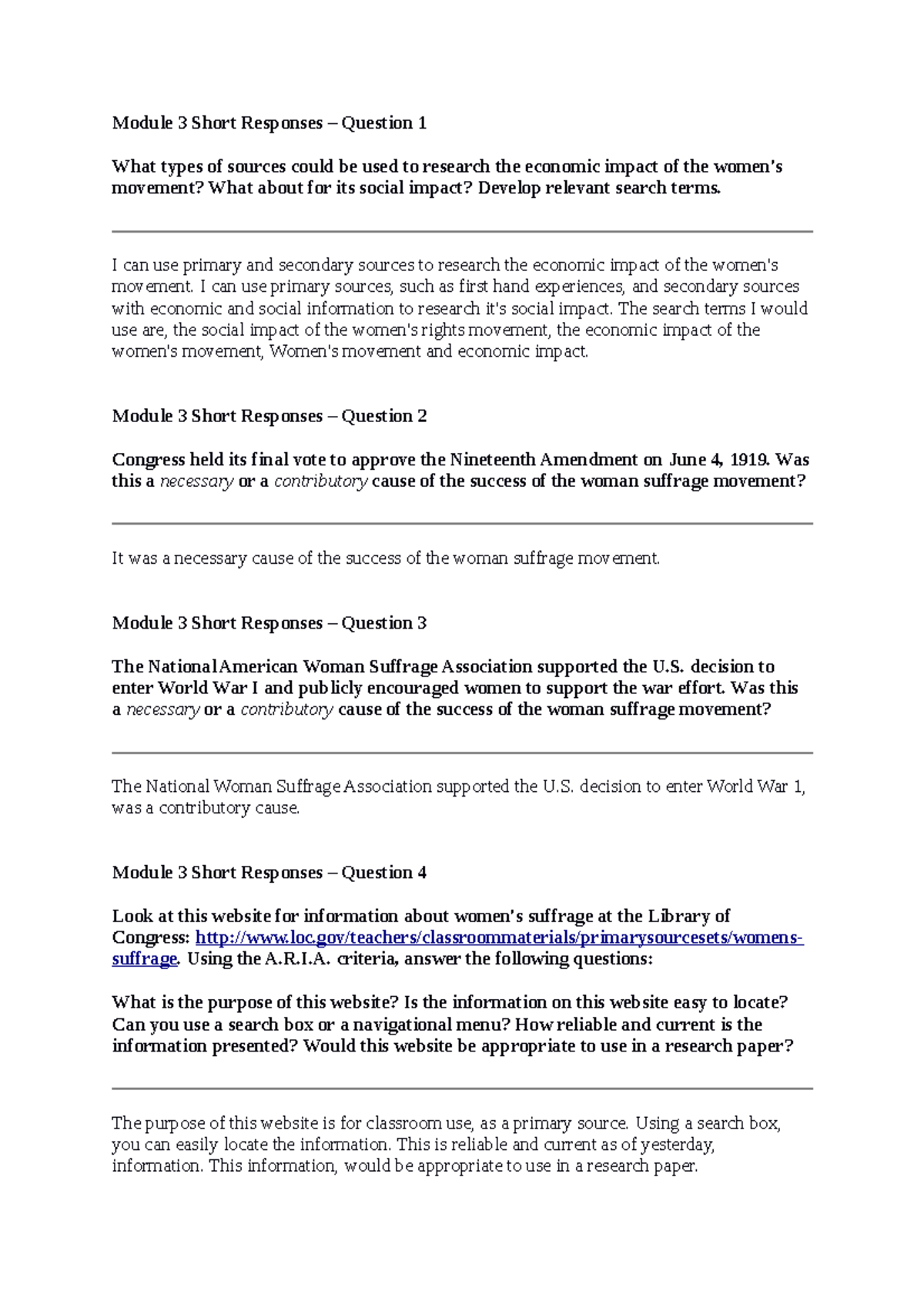 Shrt answer mod.3 HIS 200 - Module 3 Short Responses – Question 1 What ...