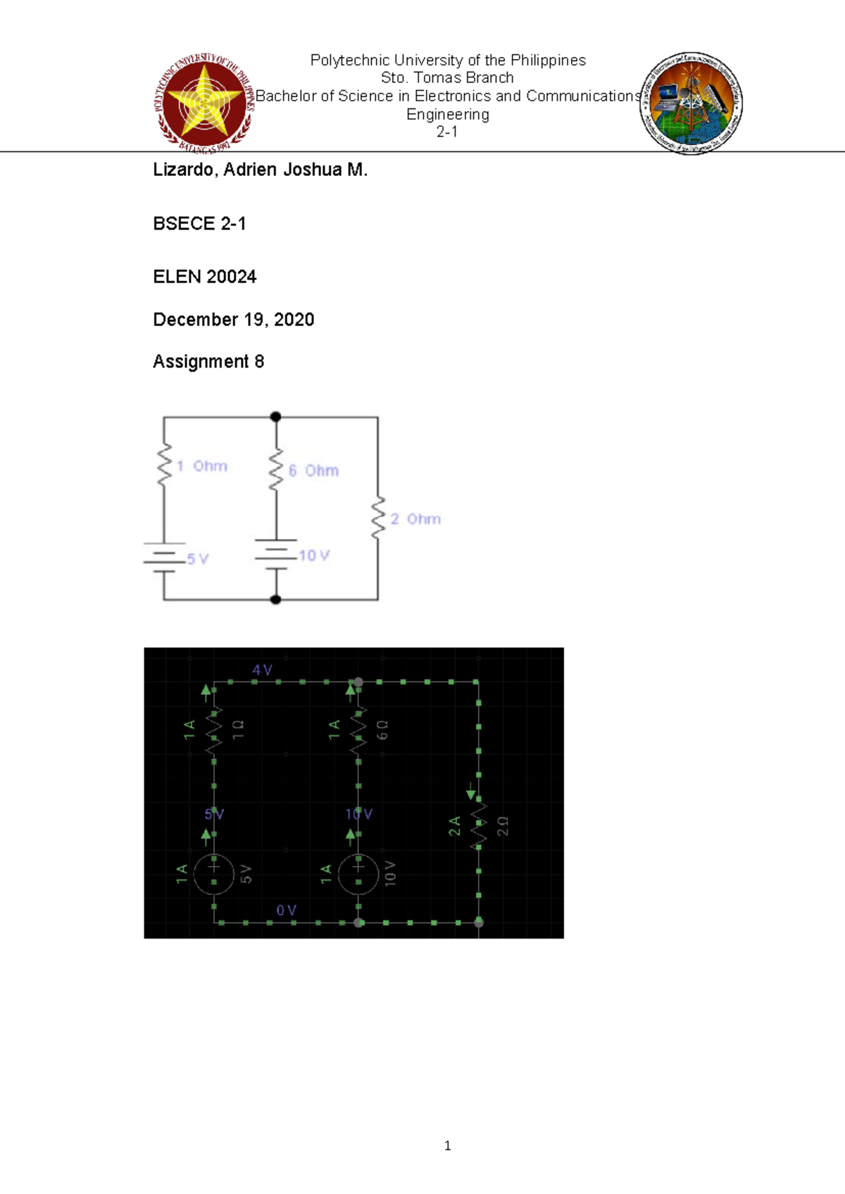 Lizardo Adrien Joshua Assignment 8 Circuits - Sto. Tomas Branch Bachelor of Science in ...