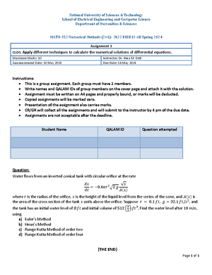 MATH-351- Numerical Methods- Course Outline - NATIONAL UNIVERSITY OF ...