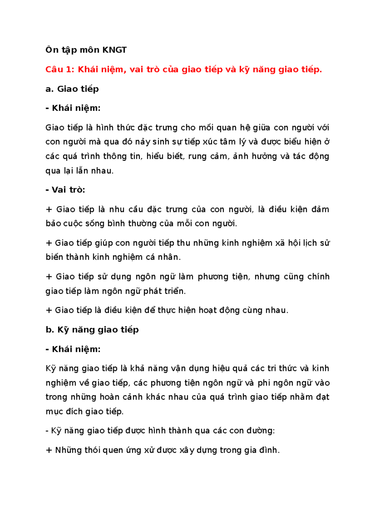 KNGT cuối kì-HC - KNGT cuối kì-HC - Ôn tập môn KNGT Câu 1: Khái niệm ...