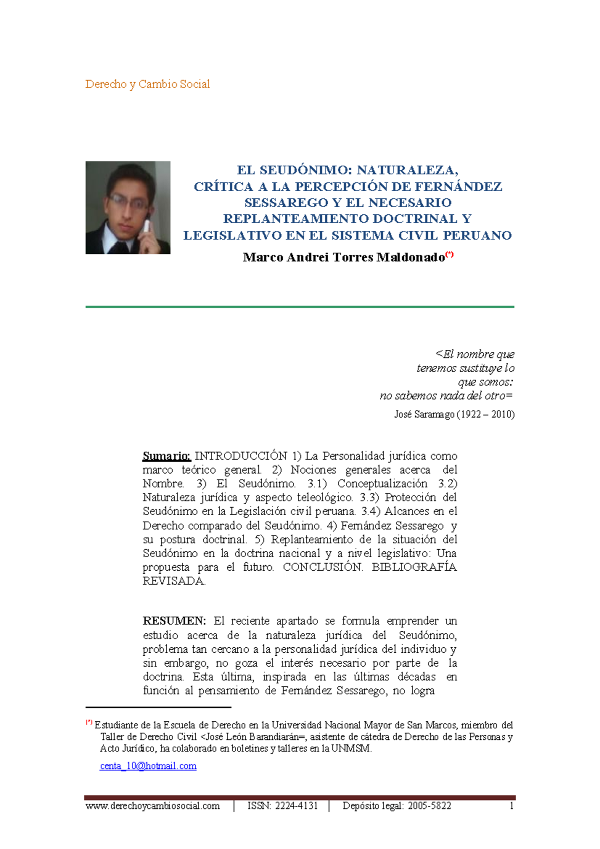 EL SEUDONIMO EN EL PERU - Derecho y Cambio Social EL SEUDÓNIMO ...