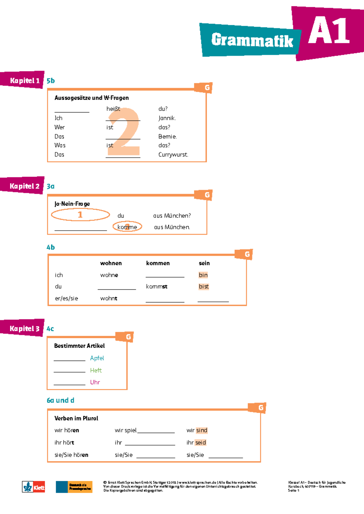 Linie 1 A1 Kopiervorlagen