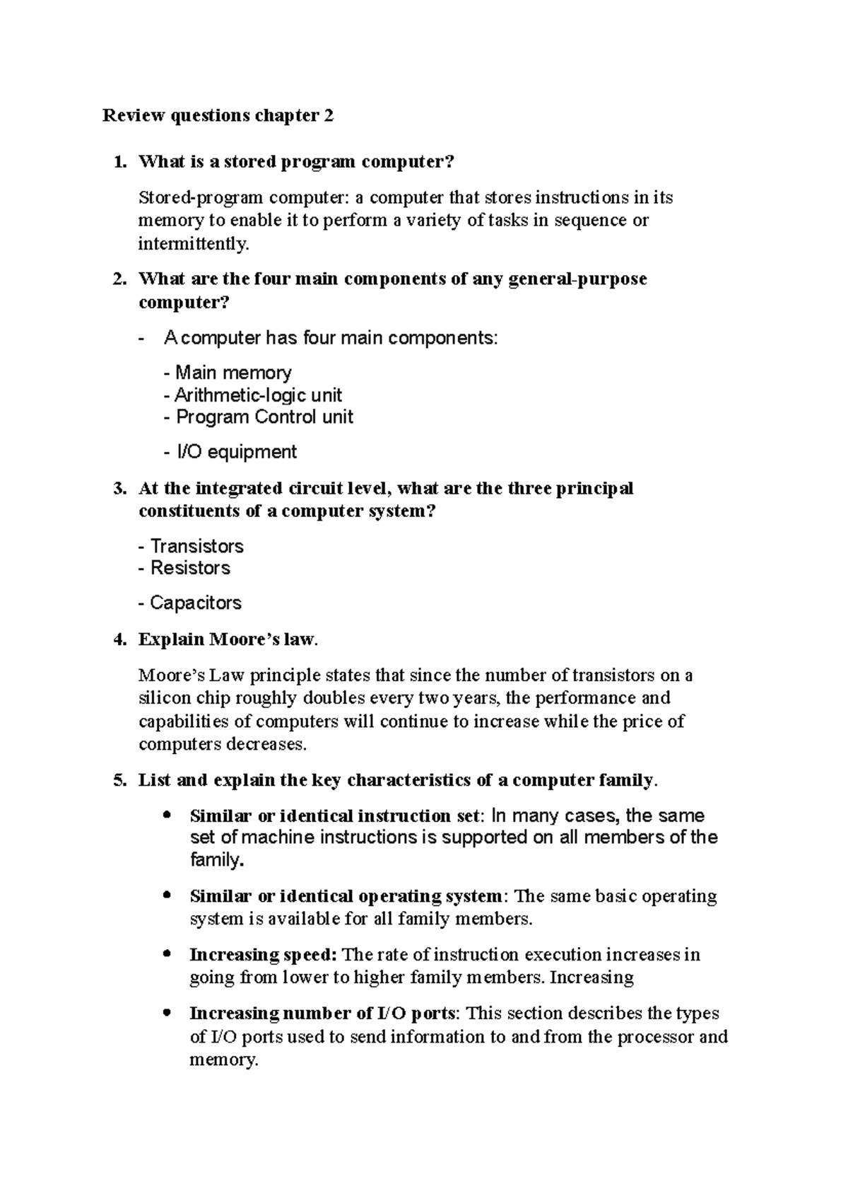 Questions Chapter 2 2 Review Questions Chapter 2 What Is A Stored Program Computer