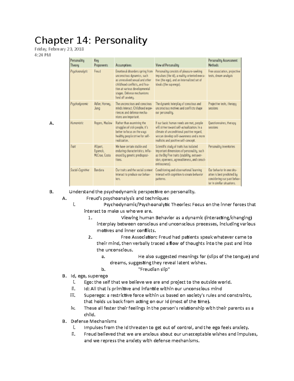 PSY 100 Chapter 14 - Matt Johnson (Online) - Chapter 14: Personality ...