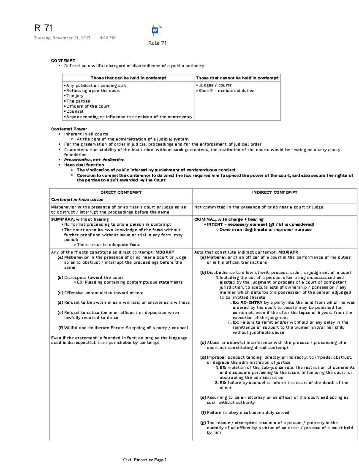 R 71 - Rule 71 rules of court - CONTEMPT Defined as a willful disregard ...
