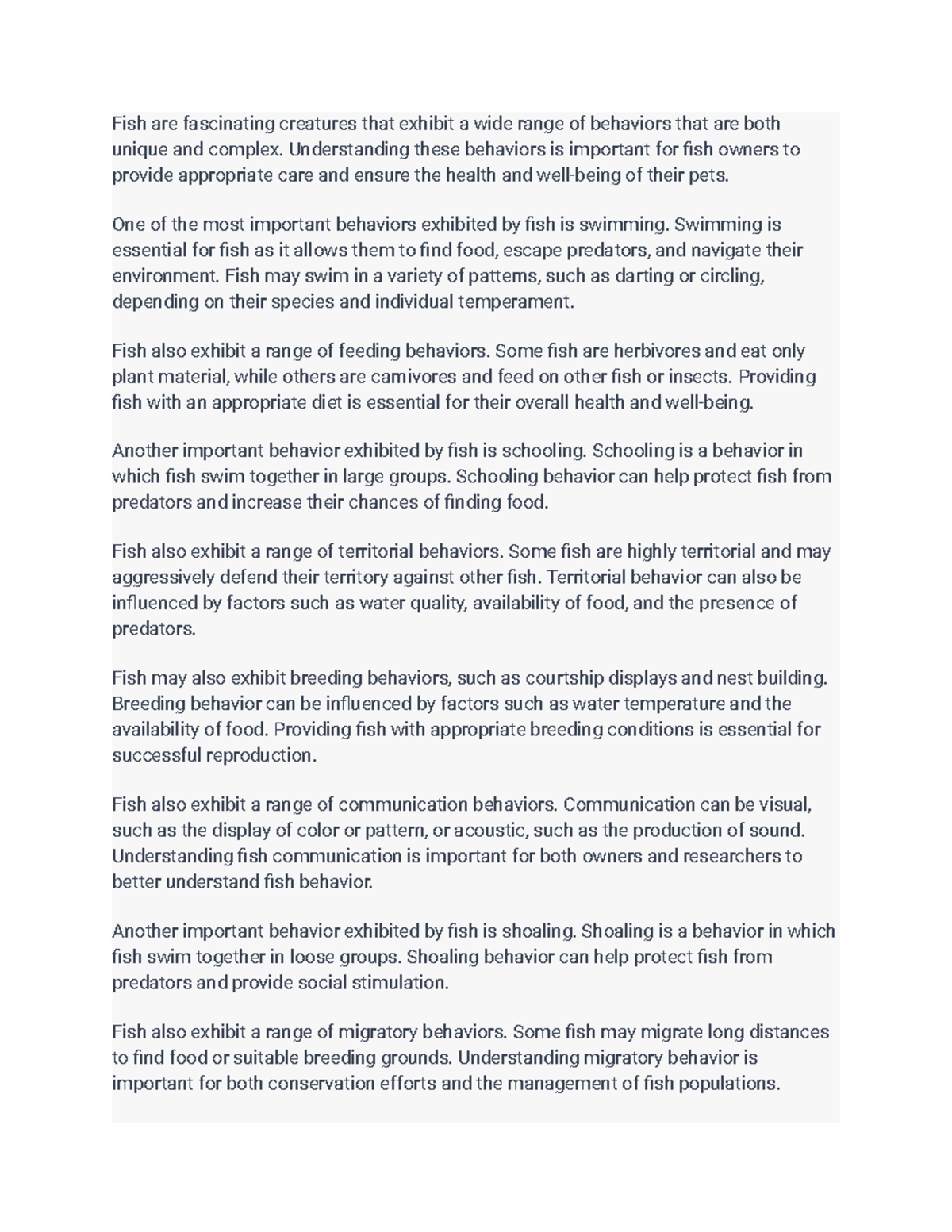 Fish Behavior Essay - Fish are fascinating creatures that exhibit a ...