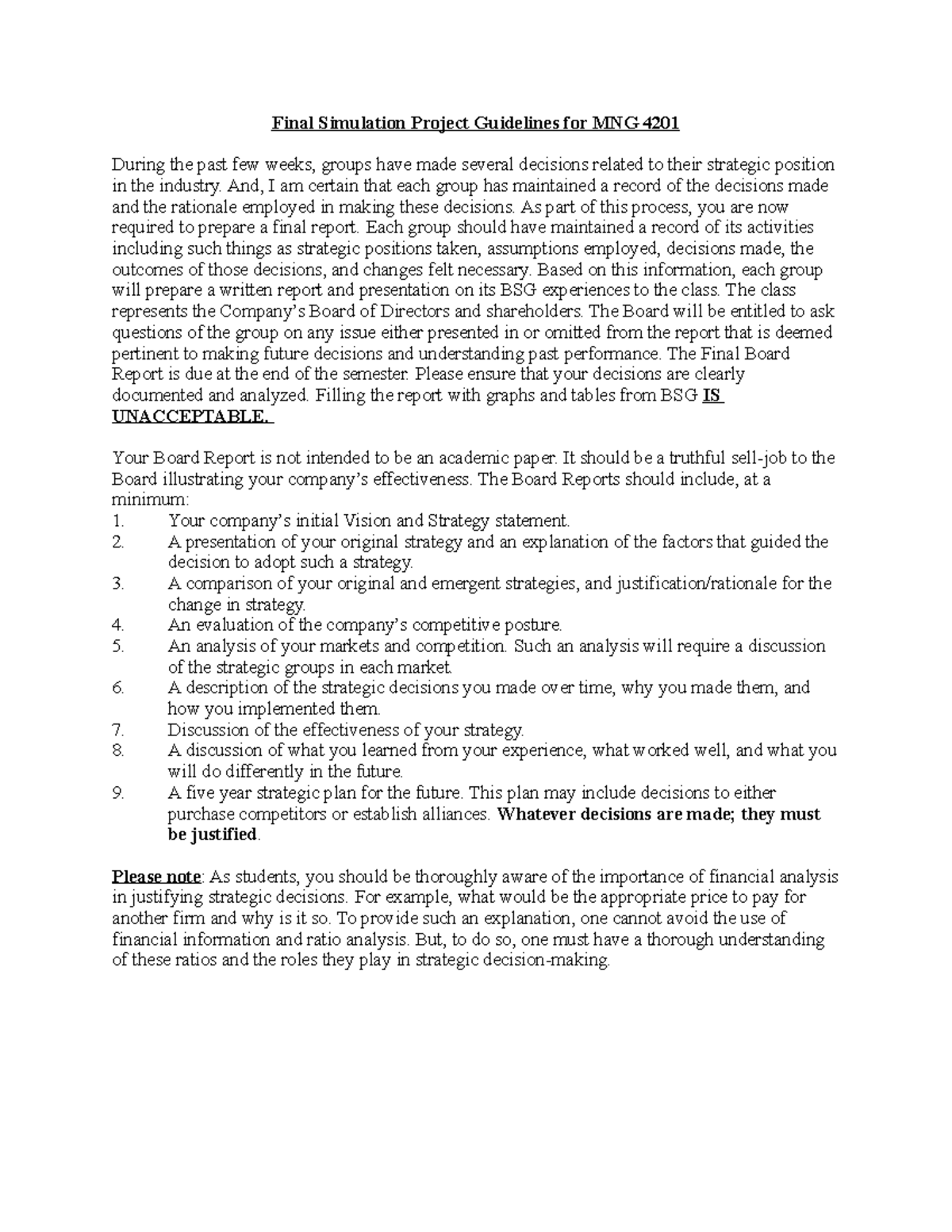 Final Simulation Project Guidelines - And, I am certain that each group ...