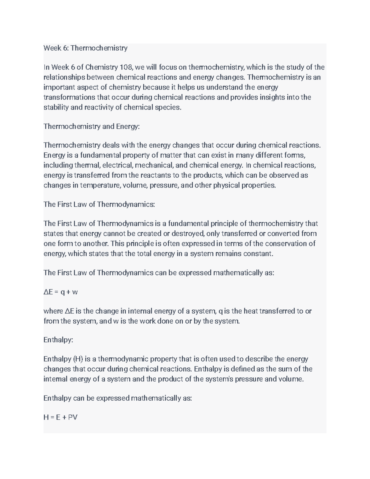 Chemistry 108 6- 7 - Week 6: Thermochemistry In Week 6 of Chemistry 108 ...