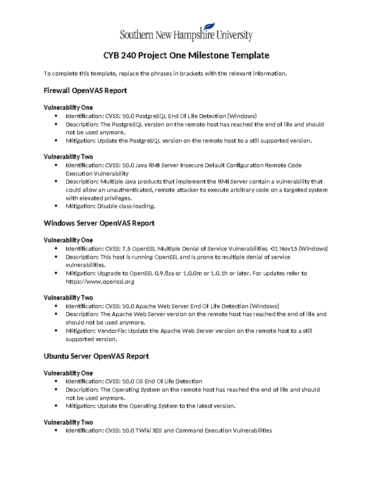 CYB 240 Project One Milestone - Firewall OpenVAS Report Vulnerability ...
