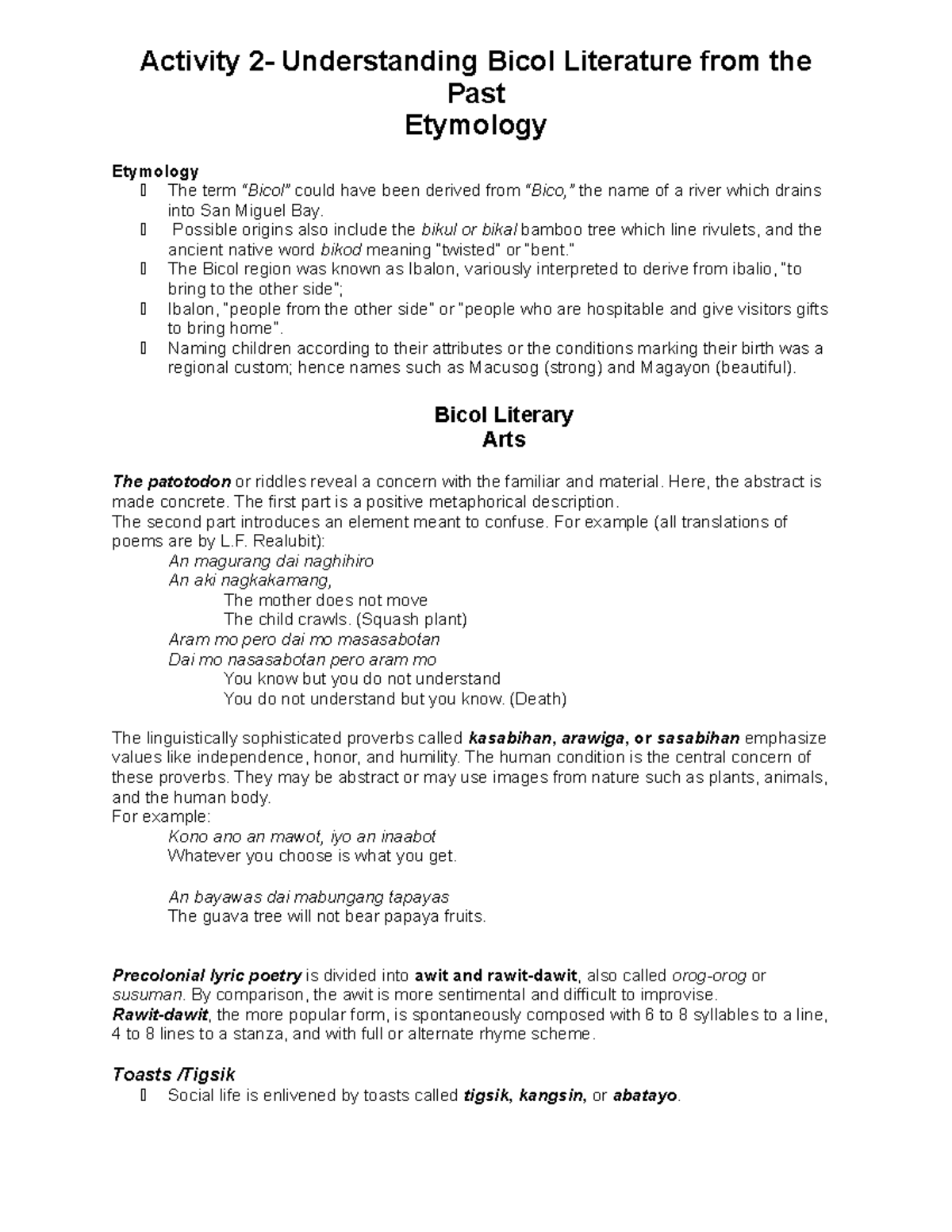 Understanding Bicol Literature-Info Map and Summary of The Epic of ...