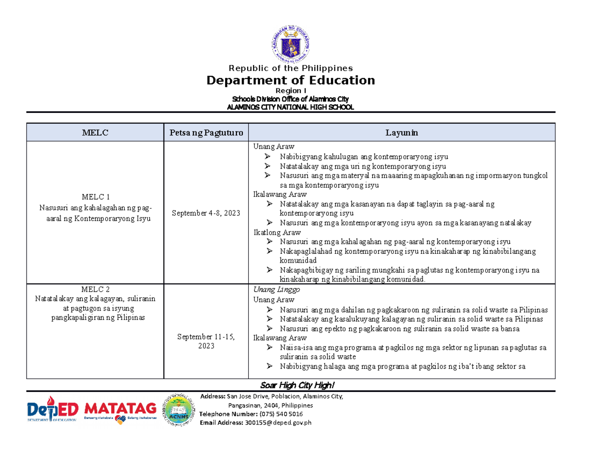 AP-10-Budgeted-MELC - Syllabus - Department of Education Region I ...