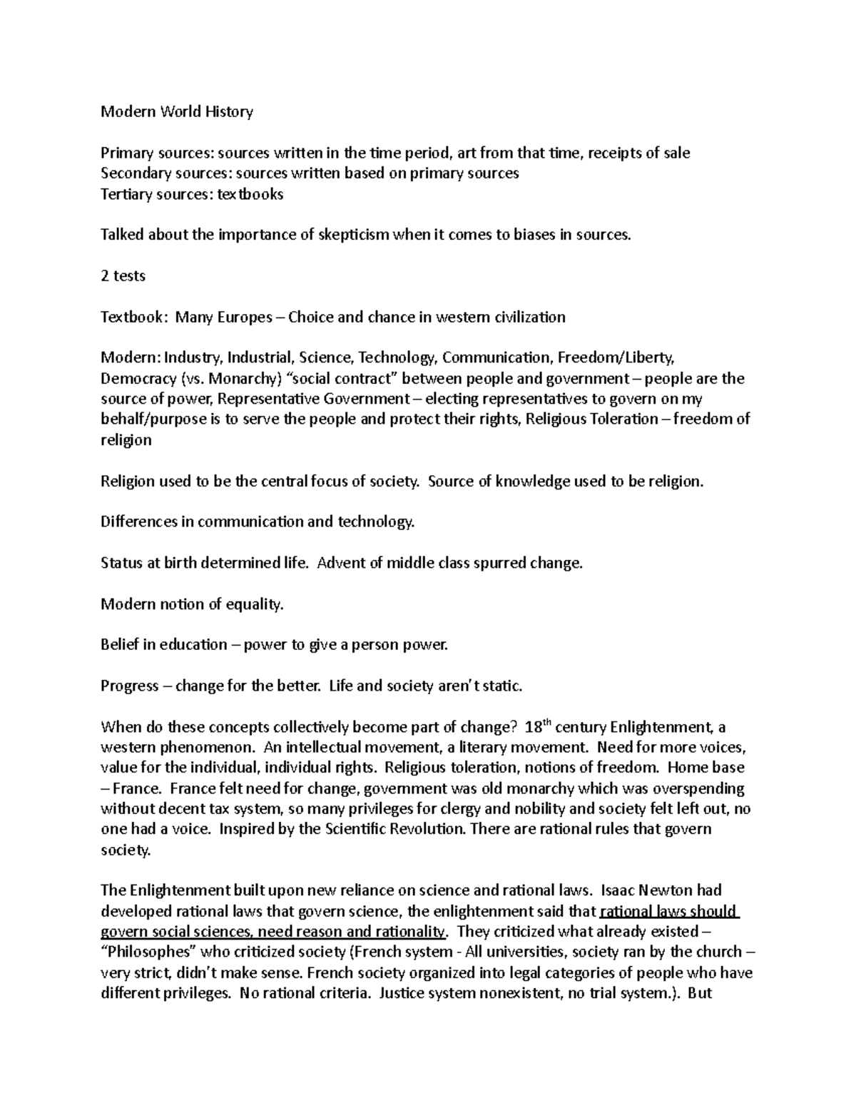 Modern World History Notes - Modern World History Primary sources ...