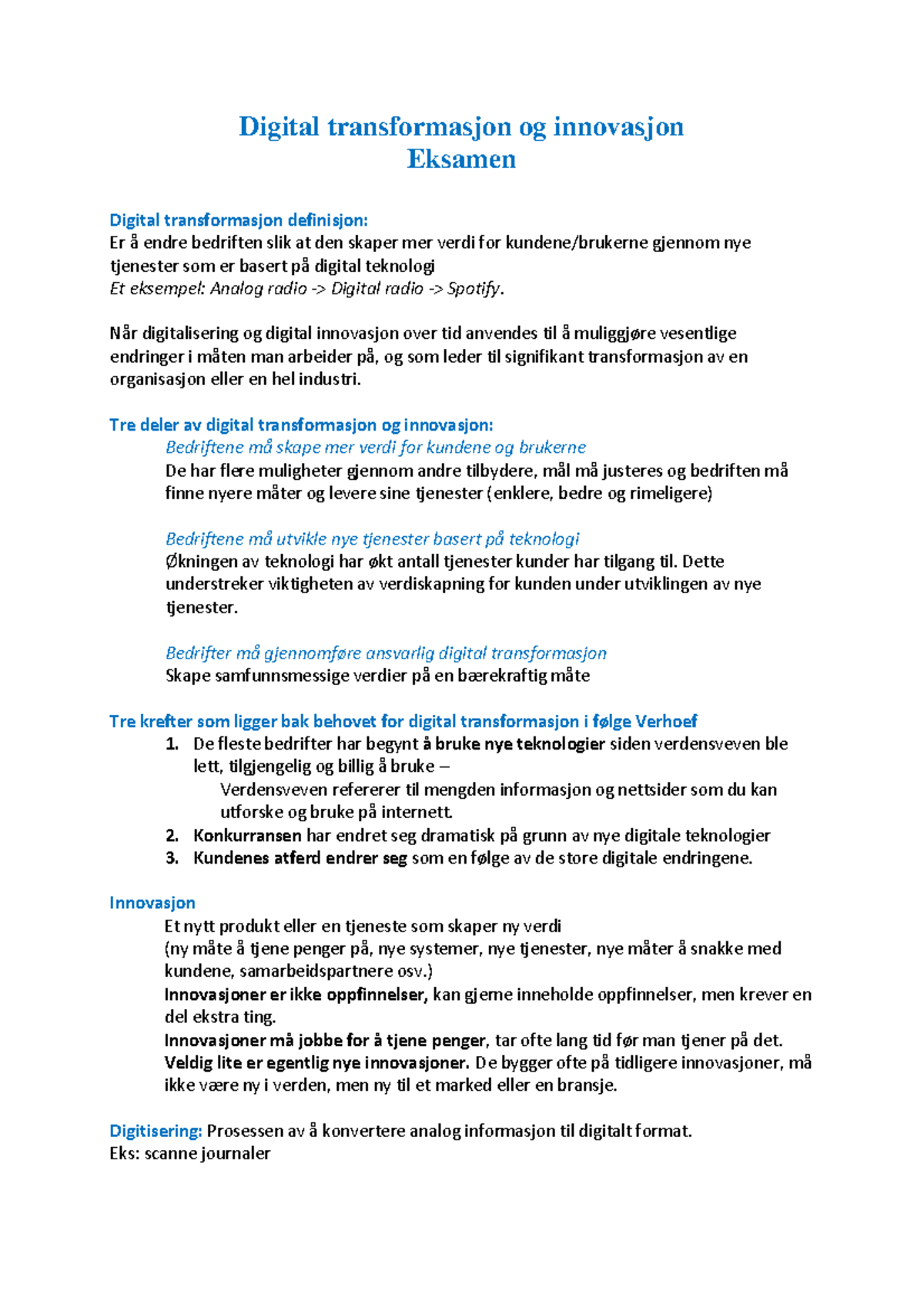 Digital transformasjon og innovasjon - eksamen - Digital transformasjon og innovasjon Eksamen ...
