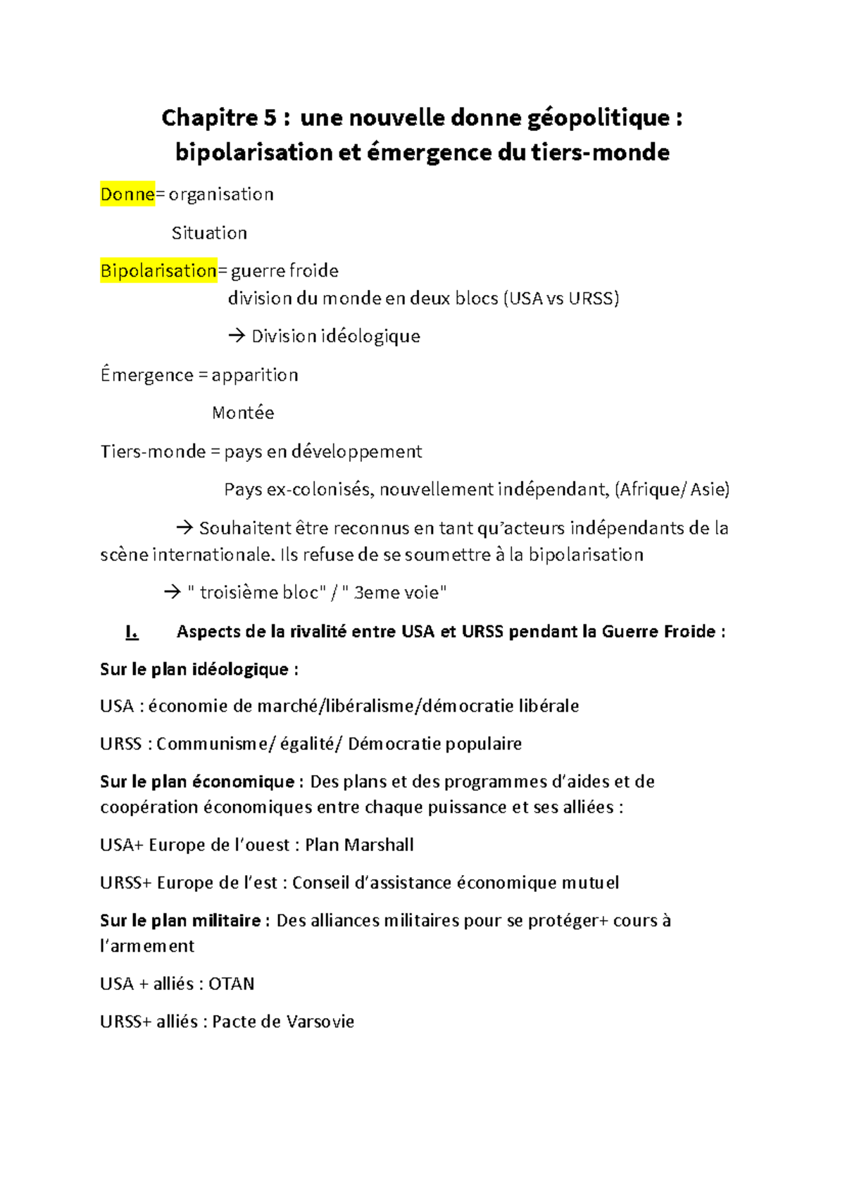 Chapitre 5- r Ã©sum Ã©+ sujets - Chapitre 5 : une nouvelle donne géopolitique : bipolarisation ...