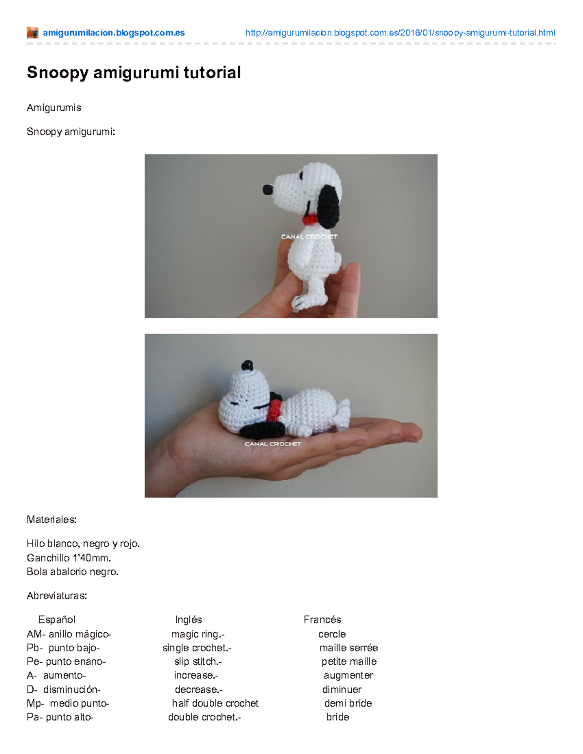 Llavero Snoopy - Patron de tejer - amigurumilacion.blogspot.com - Studocu